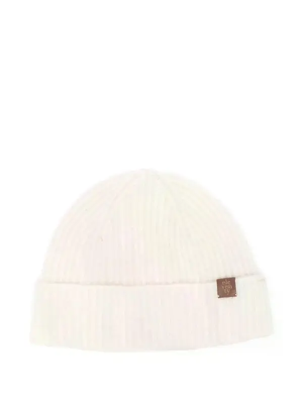 Eleventy Ribbed Beanie With Leather Logo Patch - Neutrals