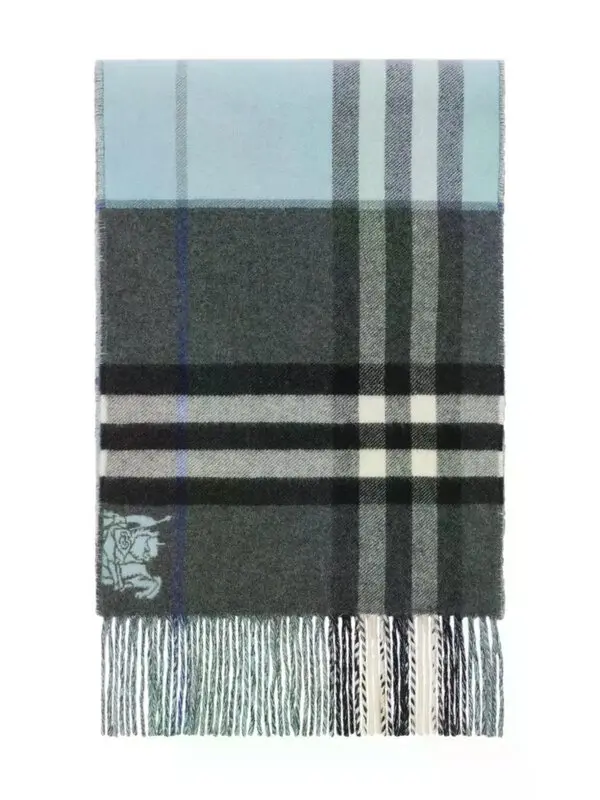 Burberry Checked Fringed Scarf - Grey