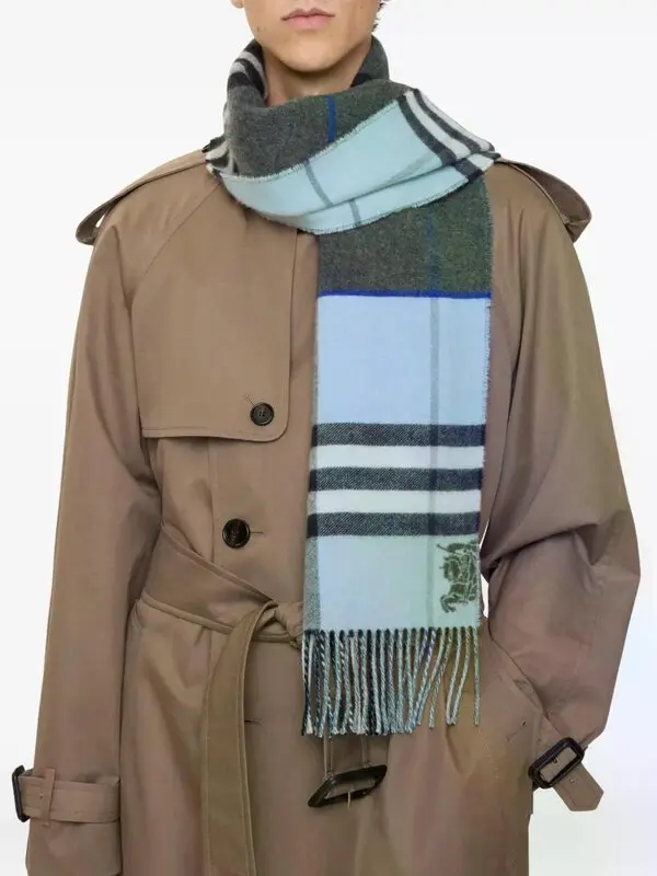 Burberry Checked Fringed Scarf - Grey
