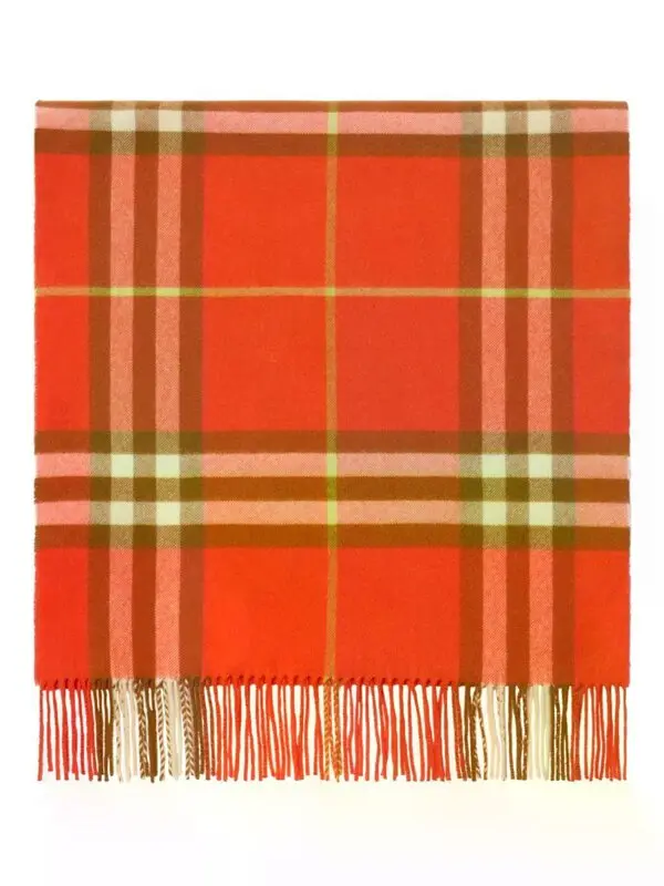 Burberry Check-pattern Fringed Cashmere Scarf - Red