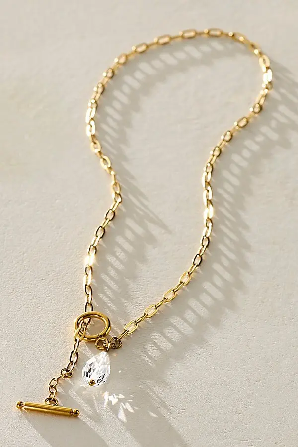 THE CRYSTAL BOUTIQUE Gold Plated Teardrop Quartz Necklace - Gold/crystal