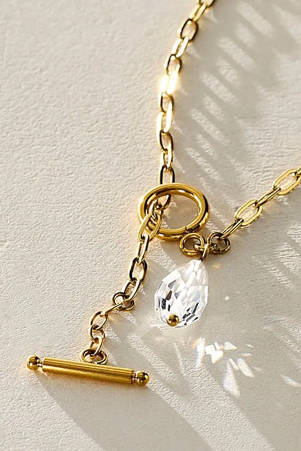 THE CRYSTAL BOUTIQUE Gold Plated Teardrop Quartz Necklace