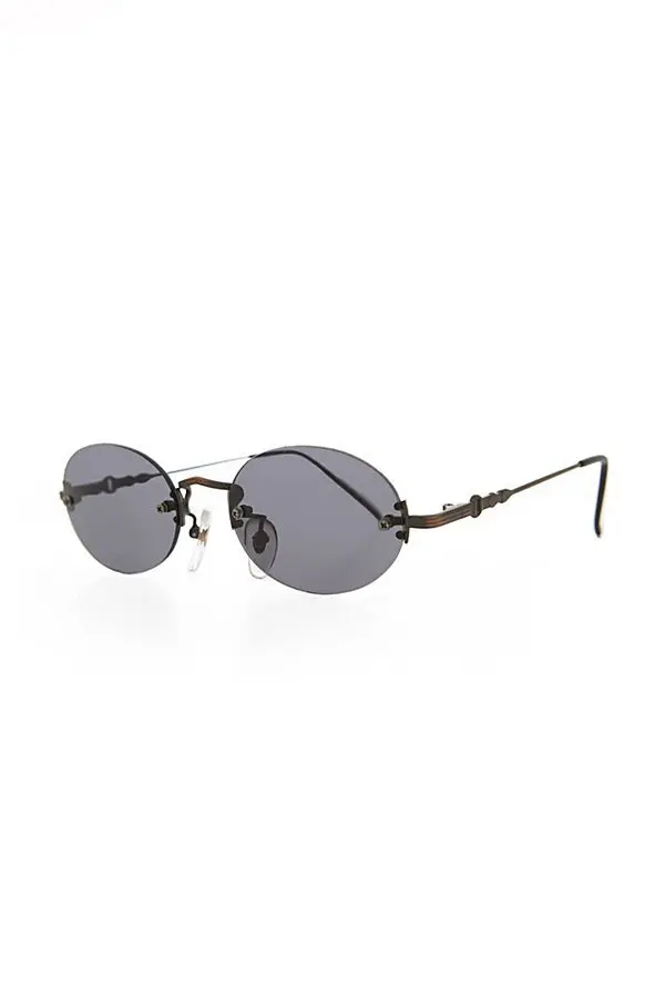 SUNGLASS MUSEUM Vintage Alpha Rimless Oval Sunglasses - Gray Lens And Copper Frame