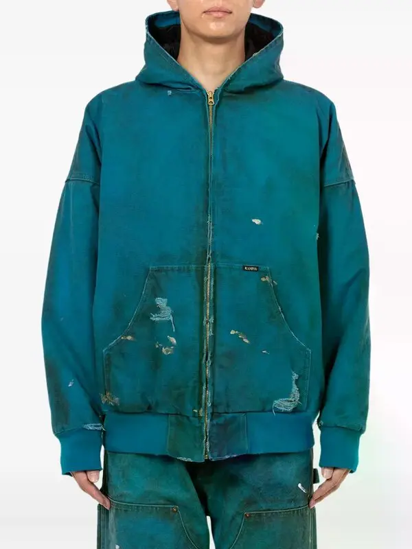 KAMIYA Distressed Zip-up Jacket - Blue