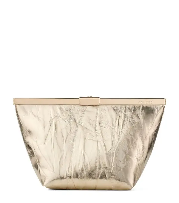 JIMMY CHOO Metallic Leather Ganache Clutch - Silver