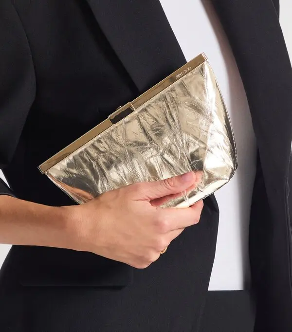 JIMMY CHOO Metallic Leather Ganache Clutch - Silver