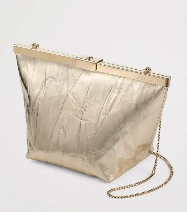JIMMY CHOO Metallic Leather Ganache Clutch - Silver