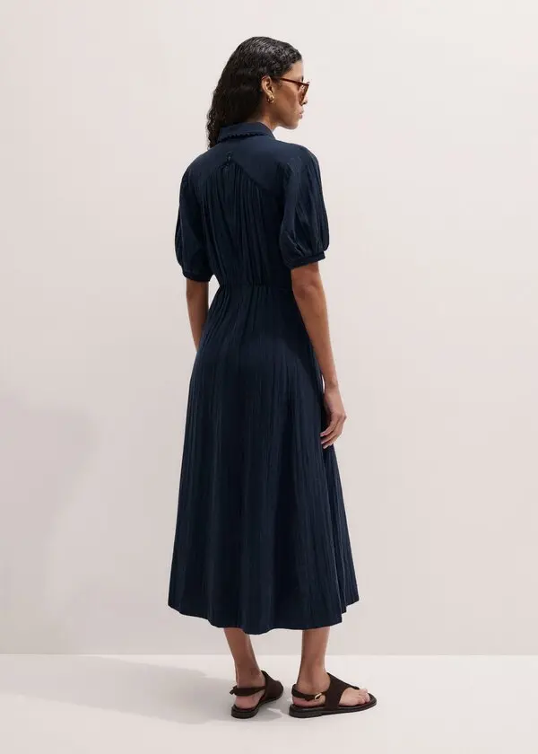 ME+EM Fit & Flare Cheesecloth Intricate Detail Midi Dress Navy - Women's - Cotton Cheesecloth - Size US 10