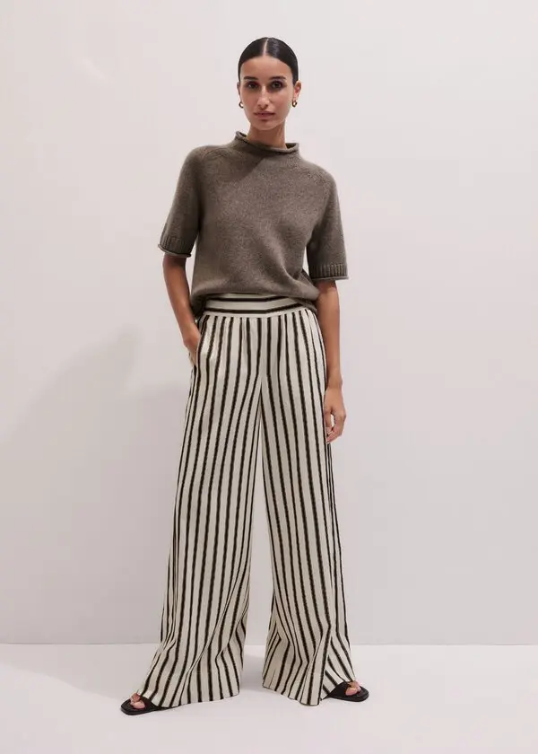 ME+EM Linen-blend Spring Stripe Wide-leg Trousers