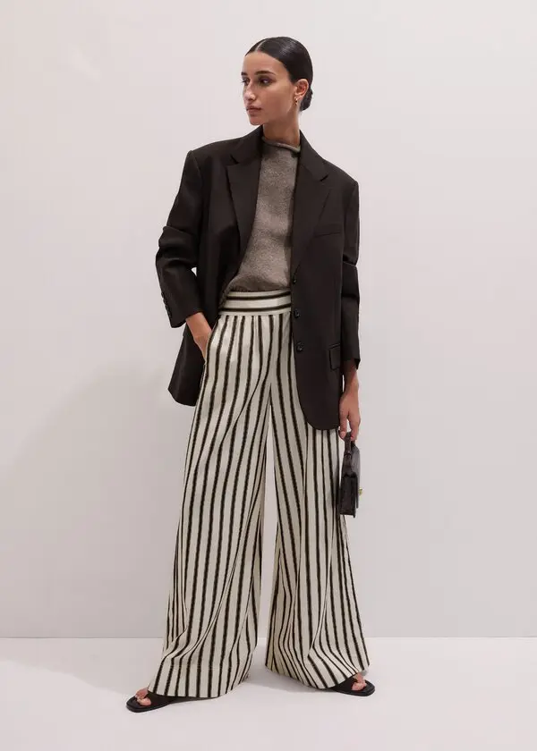 ME+EM Linen-blend Spring Stripe Wide-leg Trousers