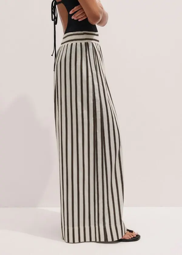 ME+EM Linen-blend Spring Stripe Wide-leg Trousers