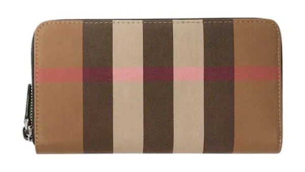 Burberry Check Zip Around Long Wallet - Taupe Brown