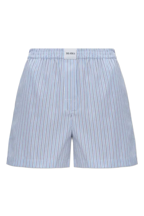 Attico Striped Cotton Wide Leg Shorts - Light Blue