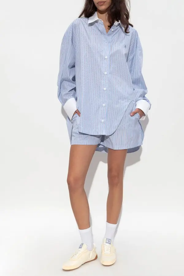 Attico Striped Cotton Wide Leg Shorts - Light Blue