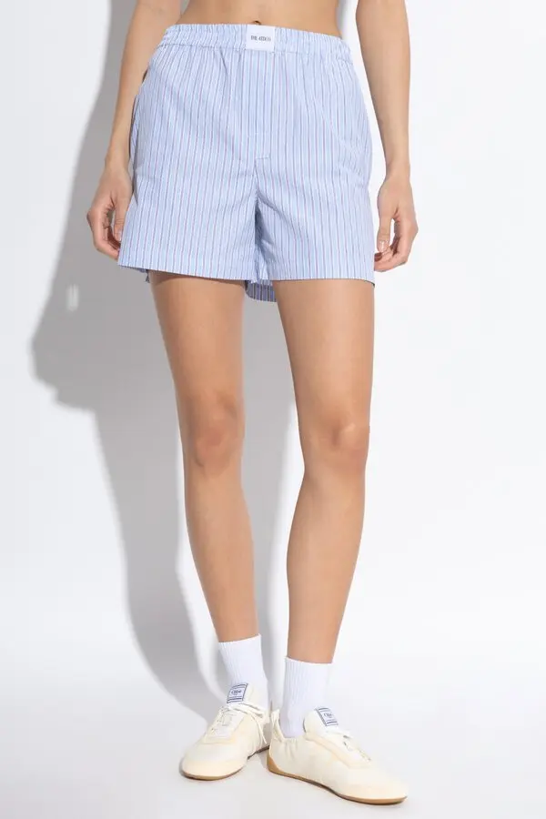 Attico Striped Cotton Wide Leg Shorts - Light Blue