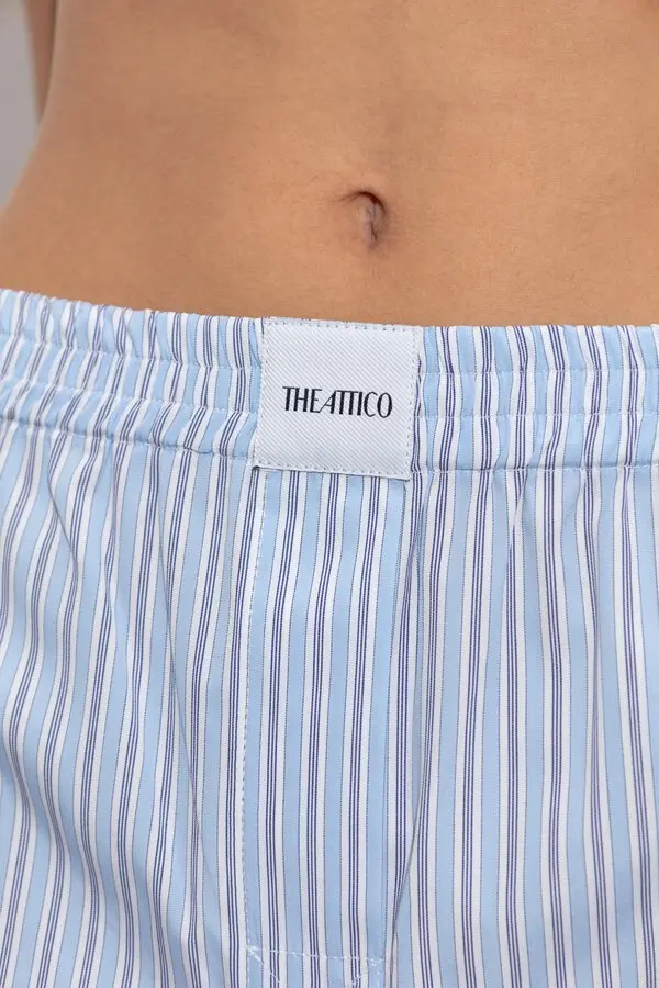Attico Striped Cotton Wide Leg Shorts - Light Blue