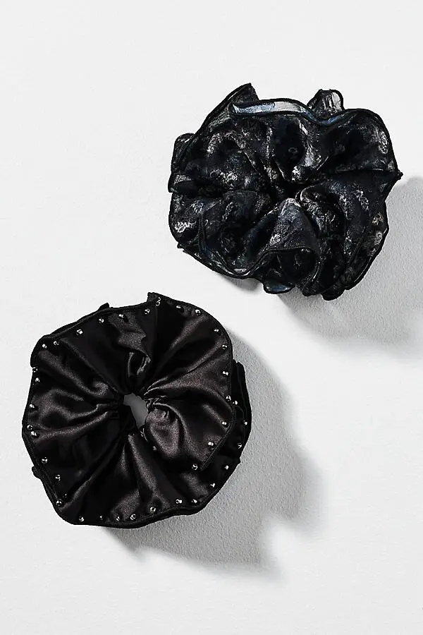 Anthropologie Set Of Studded Scrunchies - Sage/black