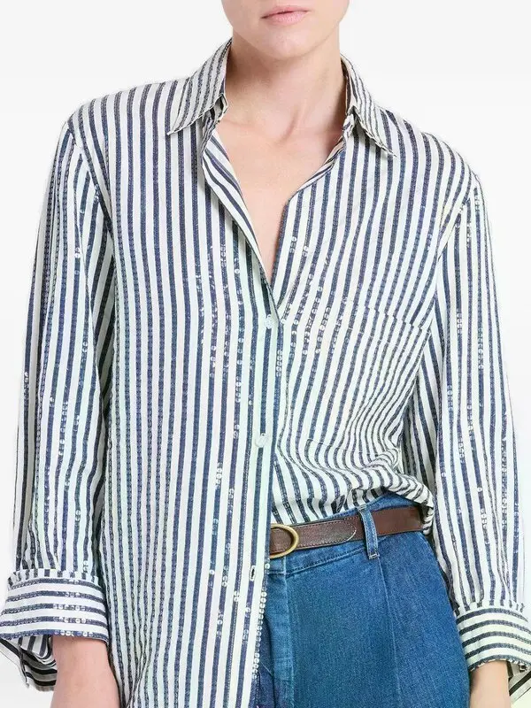 TWP Striped Sequin-embellished Shirt