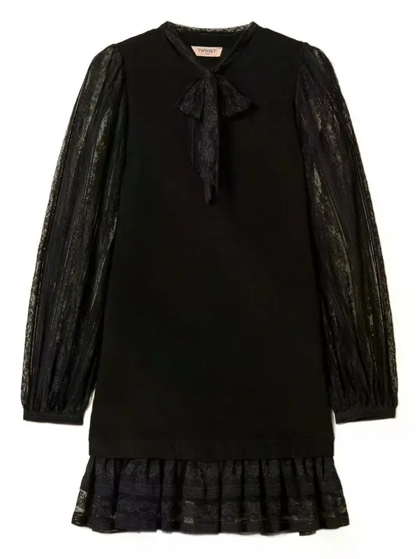 TWINSET Short Knit Dress With Lace Detailing