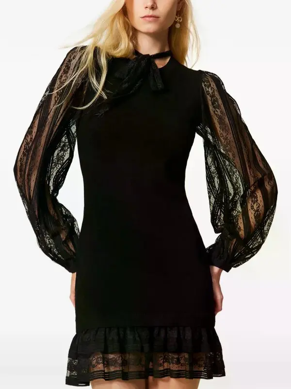 TWINSET Short Knit Dress With Lace Detailing