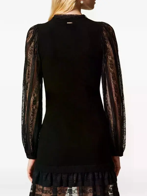 TWINSET Short Knit Dress With Lace Detailing