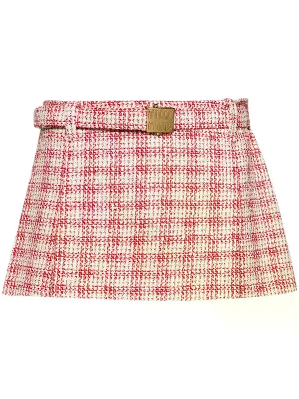 Miu Miu Belted A-line Tweed Miniskirt