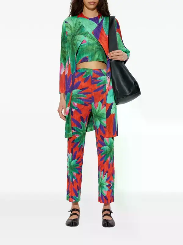 Issey Miyake Pleated Floral-print Trousers