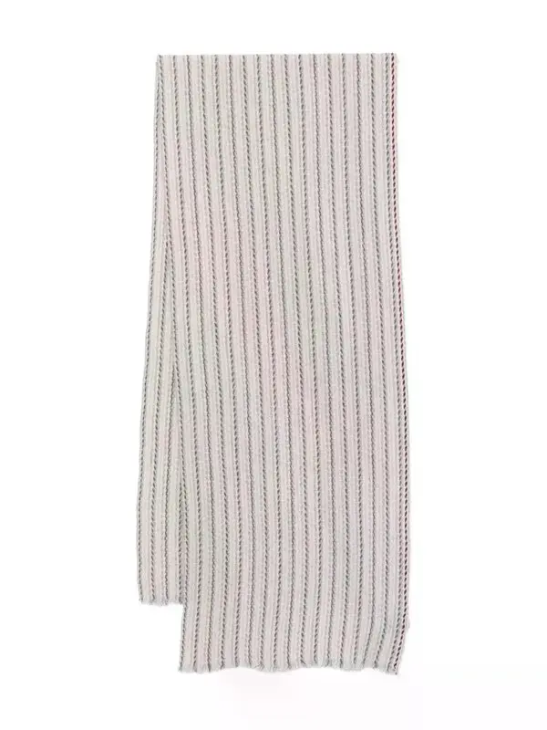 Eleventy Striped Frayed-edge Scarf - Neutrals