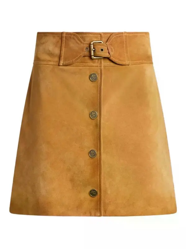 Etro Buckle Button Suede Mini Skirt - Brown