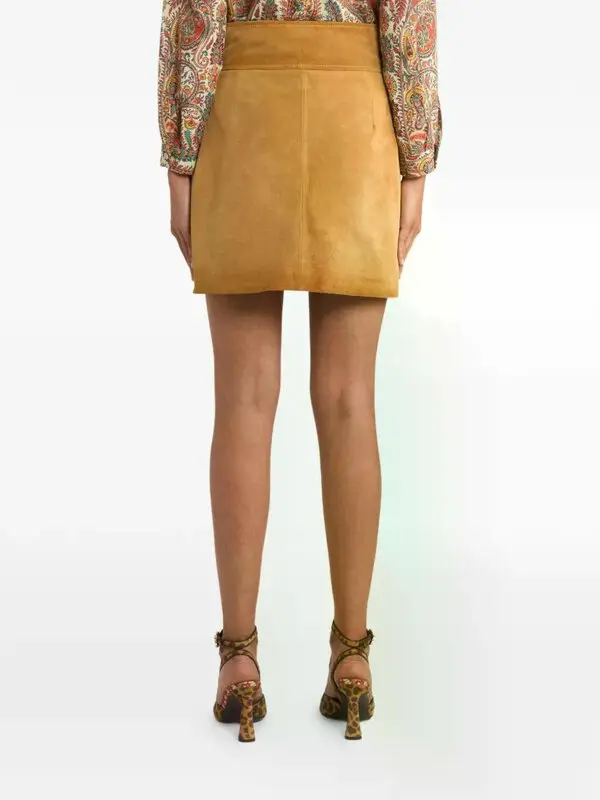 Etro Buckle Button Suede Mini Skirt - Brown