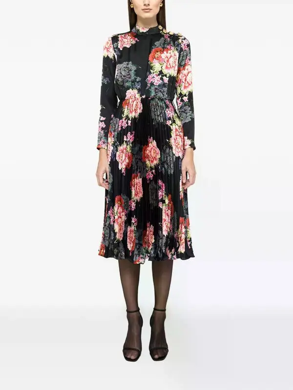 NISSA Pleated Printed Midi Dress