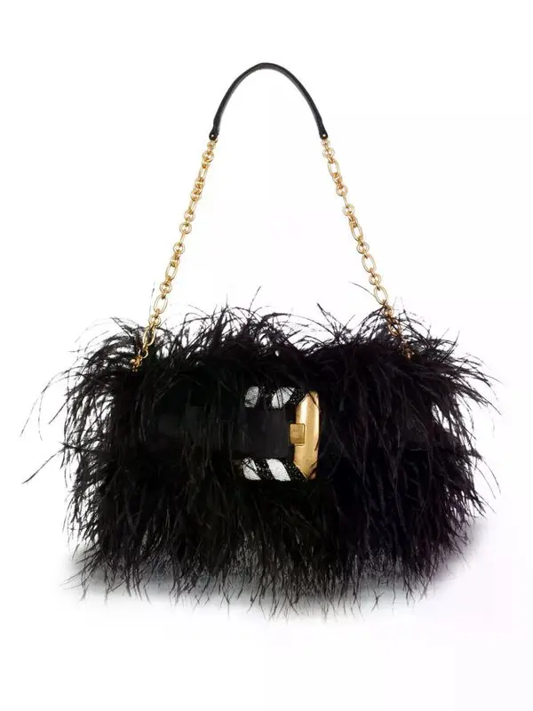 Balmain Anthem Feather-detail Shoulder Bag - Black