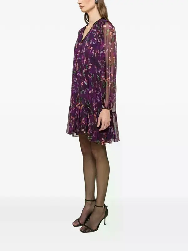 NISSA Ruffle Floral Silk Mini Dress