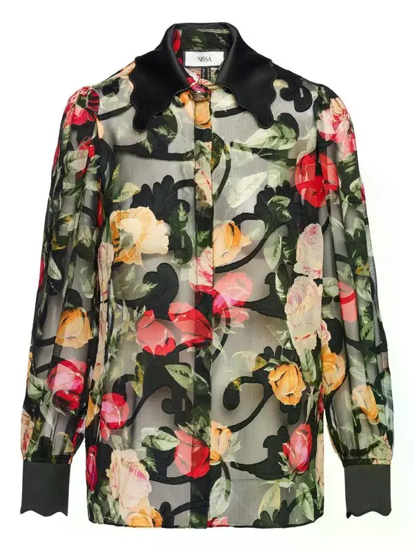 NISSA Printed Scalloped Top - Ebony Floral