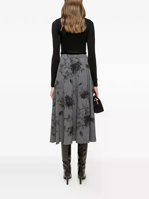 NISSA Floral Print Buttoned Midi Skirt
