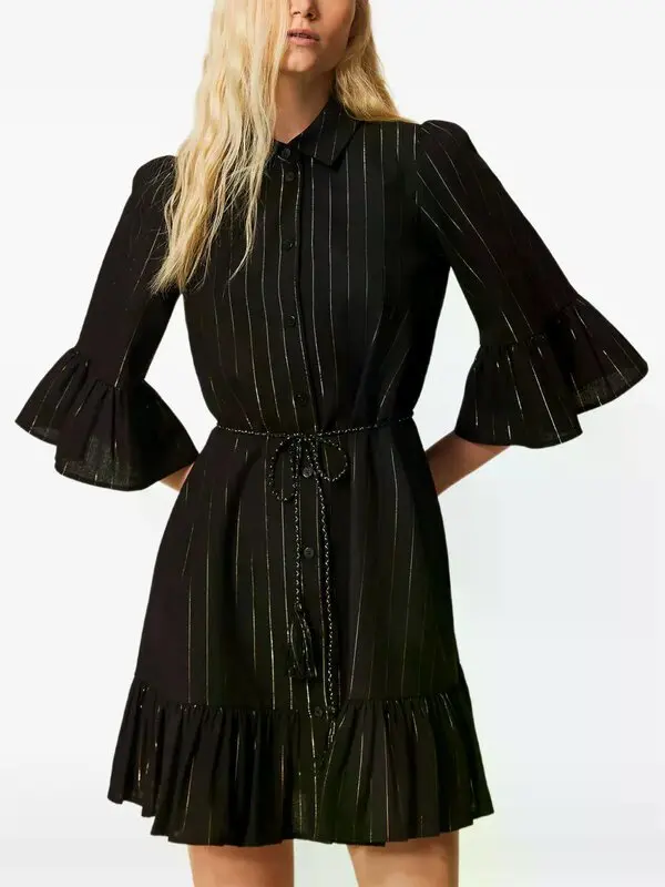 TWINSET Pinstriped Ruffled Mini Dress