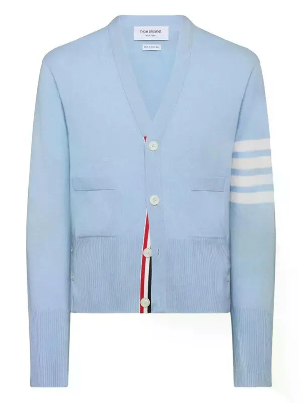 Thom Browne Classic V-neck Cashmere Cardigan With 4-bar Stripe - Blue