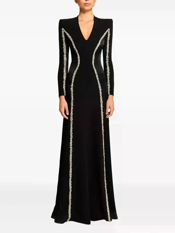 embellished long sleeve maxi dress in black Embellished Cowl Neck Maxi Dress in Black - 6