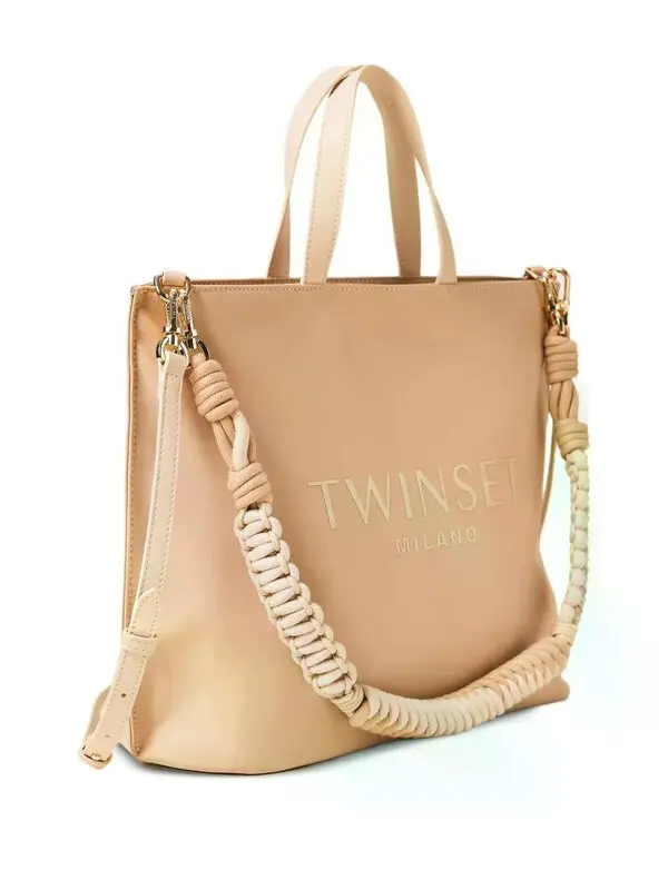 TWINSET Logo Lettering Braided Strap Tote Bag