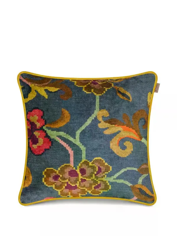 Etro Floral-motif Striped Cushion - Blue