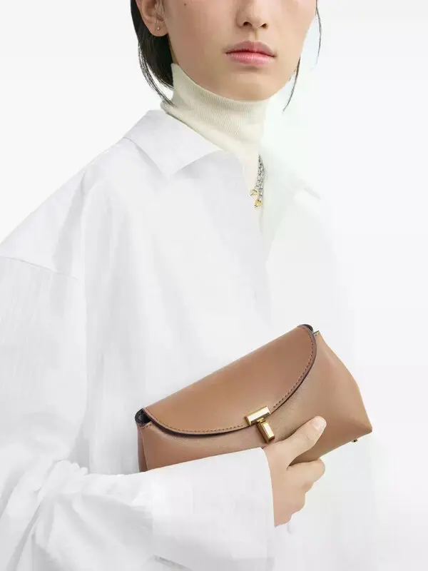 TOTEME Mini T-lock Leather Clutch - Brown