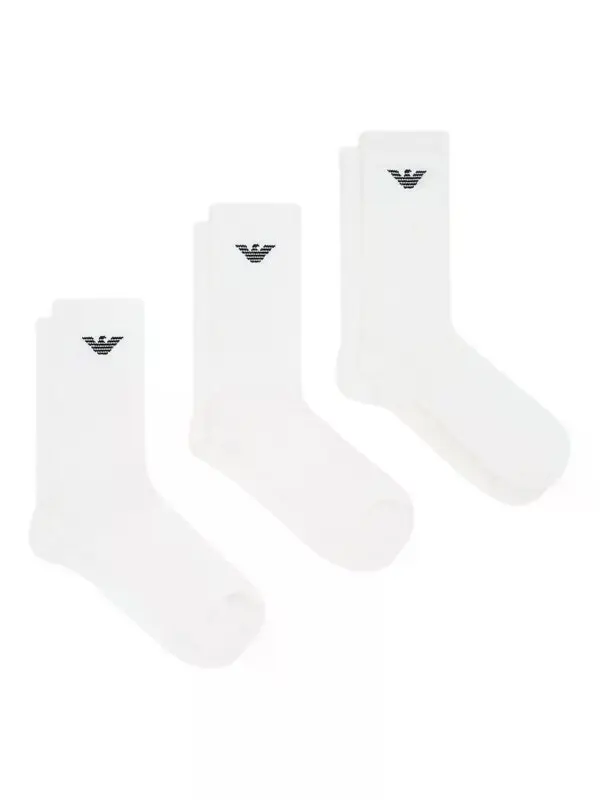 Emporio Armani Logo-detail Socks Set Of Three - White