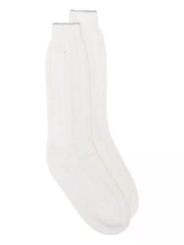 Eleventy Ribbed Wool-cashmere Blend Socks - White