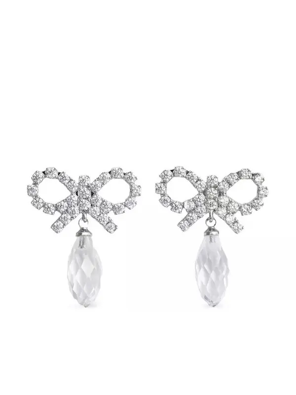 SELF-PORTRAIT Bow Crystal-embellished Earrings - Silver