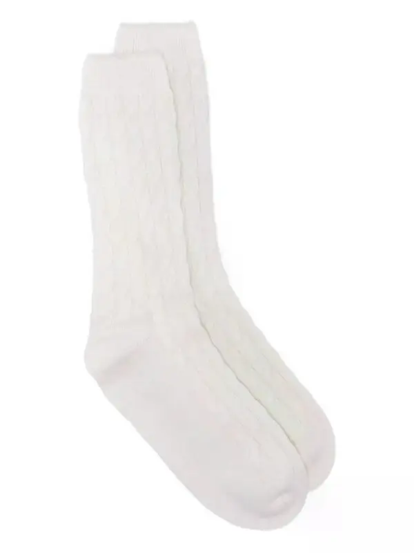 Eleventy Cable-knit Cashmere Socks - White