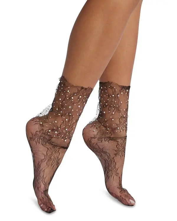 HIGH HEEL JUNGLE Crystal Lace Ankle Socks - Black