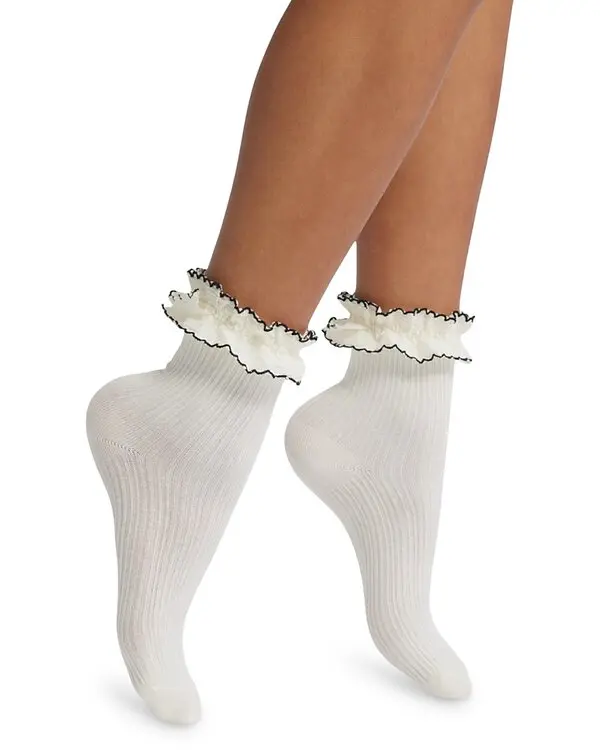 HIGH HEEL JUNGLE Sheer Frilly Ankle Socks - Bianco
