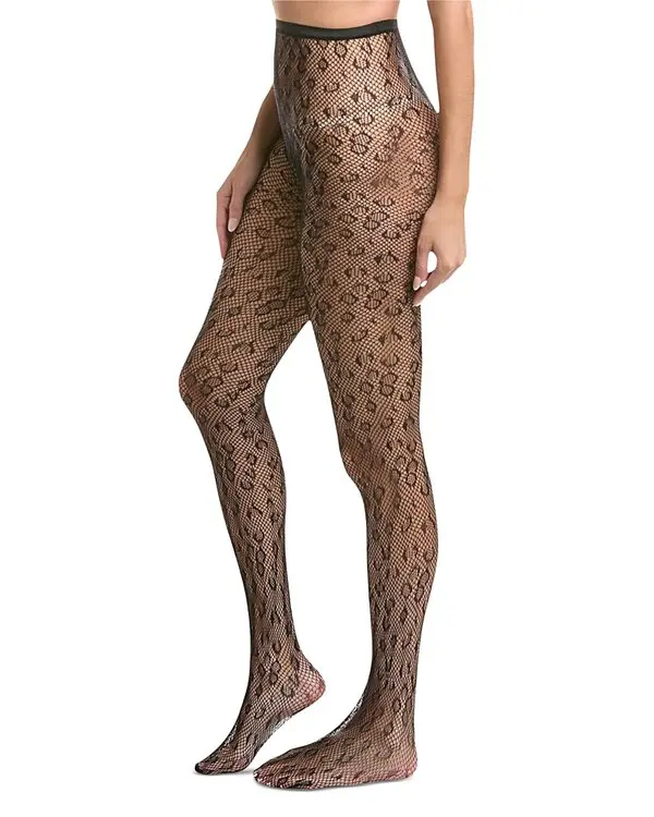 HIGH HEEL JUNGLE Leopard Print Fishnet Tights - Black