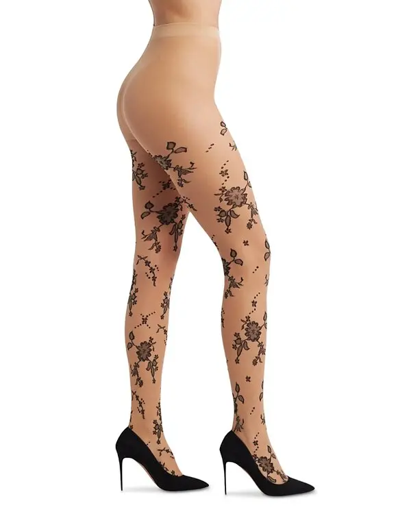 HIGH HEEL JUNGLE Floral Jacquard Sheer Tights - Nude