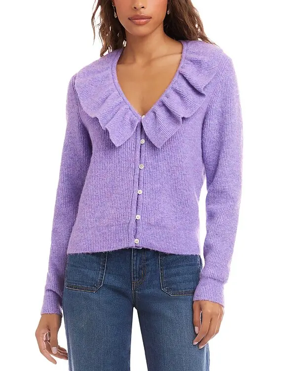 Karen Kane Ruffle Neckline Cardigan Sweater - Lavender